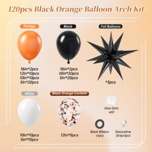 Orange and Black Balloon Garland Arch Kit, 18 12 10 5 Inch Orange Black and White Balloons with Balloons for Birthday Graduation Halloween Party Decorations