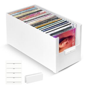 cd storage box, stackable plastic cd organizer, hold up to 25 cds, cd storage case for desk and shelf