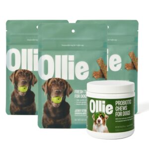 ollie belly rubs dog probiotic chews - probiotics for dogs and ollie chicken and apple recipe jerky dog treats - dog jerky treats all natural