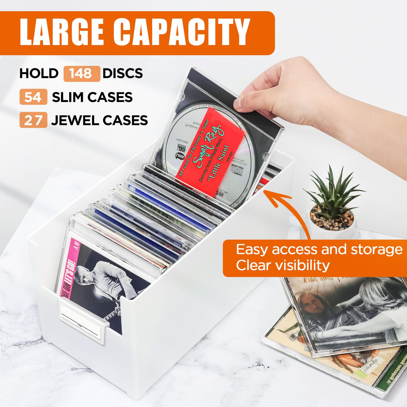 CD Storage Box, Stackable Plastic CD Organizer, Hold Up to 25 CDs, CD Storage Case for desk and Shelf