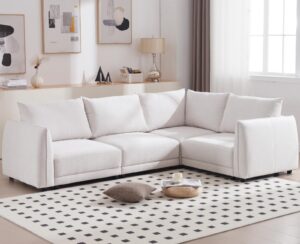 cimota oversized corner modular sectional fabric sofa, 107 inch large 4 seater sofa set, l shaped corner sectional cloud sofa couch for living room and office, 3 seat and 1 middle corner, white