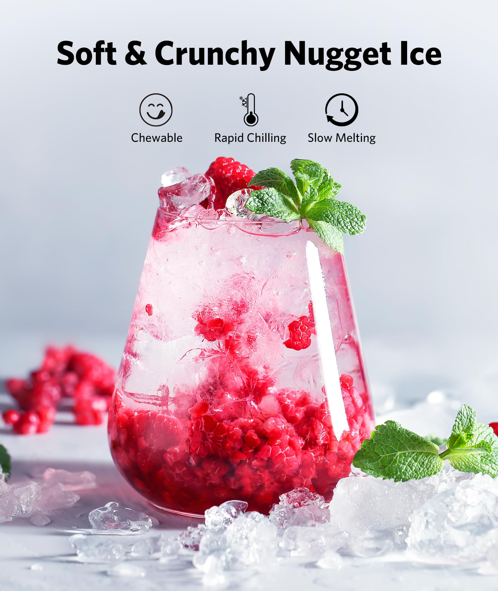 Nugget Ice Maker Countertop, Portable Crushed Pellet Ice Machine, Soft Pebble Ice Cubes in 6 Mins, 35Lbs/24H, Self Cleaning Sonic Ice Makers with One-Click Operation for Home Bar Camping RV