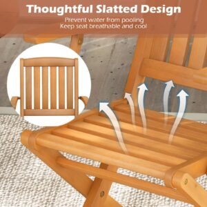 Tangkula Patio Wood Folding Chair Set of 2, Outdoor Eucalyptus Wood Dining Chairs w/Armrests & Slatted Seat, for Backyard, Porch, Poolside, Lawn, Garden, Load up to 400 LBS (1, Natural)