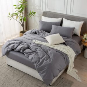 Duvet Cover Queen Size 100% Cotton Satin - Comforter Cover Set with Zipper Closure, Smooth, Breathable, Soft Sateen Weave, Hotel Comfort, 3 Pcs - 90"x90" (1 Duvet Cover & 2 Pillow Shams) Storm Gray