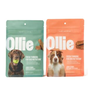 Ollie Belly Rubs Dog Probiotic Chews - Probiotics for Dogs and Ollie Jerky Treats Variety Pack - Chicken and Apple Recipe and Beef and Sweet Potato Recipe - Dog Jerky Treats