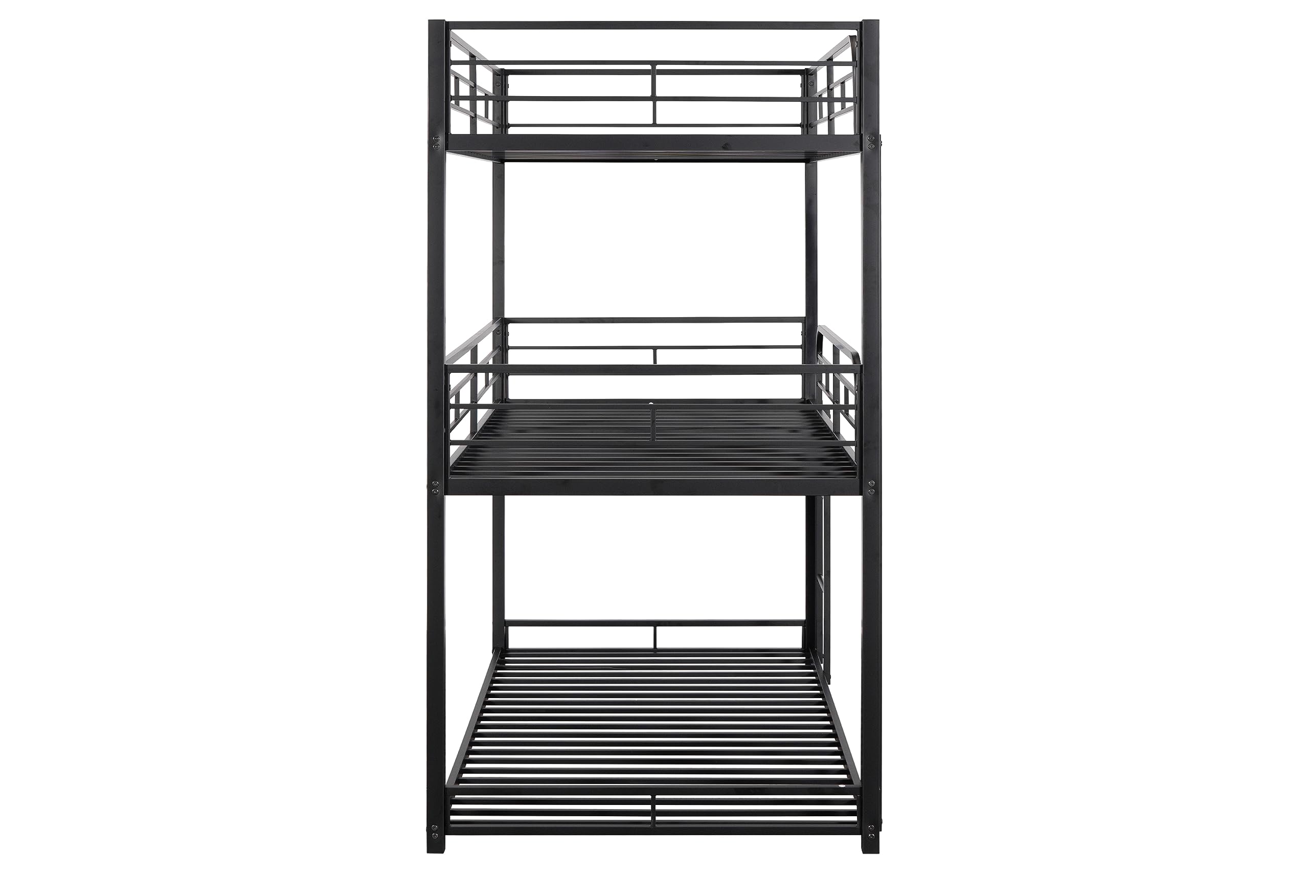 PVWIIK Heavy Duty Triple Bunk Bed for Kids,Twin Over Twin Over Twin Metal Bunkbeds with Ladder for Dorm,Bedroom,Guest Room,No Box Spring Needed, Easy Assembly,Black