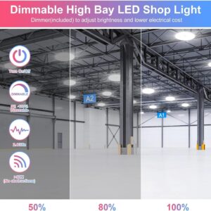 OPENLUX 9 Pack 240W UFO LED High Bay Light 36,000lm 5000K UL Listed Dimmable High Bay LED Shop Light (Dimmer/Remote Controller Included) LED Warehouse Lights 5' Cable AC 100-277V