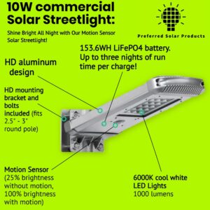 Commercial Heavy Duty LED Solar Street Light, Dusk to Dawn, 6000K, LED Motion Sensor Light for Yard, 10W