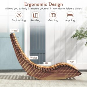 Nightcore Rocking Outdoor Lounger Chair with Slatted Design, Acacia Wood Outdoor Lounger with High Back, Outdoor Wooden Sun Lounger for Backyard, Sunbathing, Garden (2)