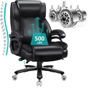 500lbs heavy duty office chair with dual rubber wheels, big and tall office chair for heavy people, extra wide executive chair with ergonomic lumbar support (dual wheels black)