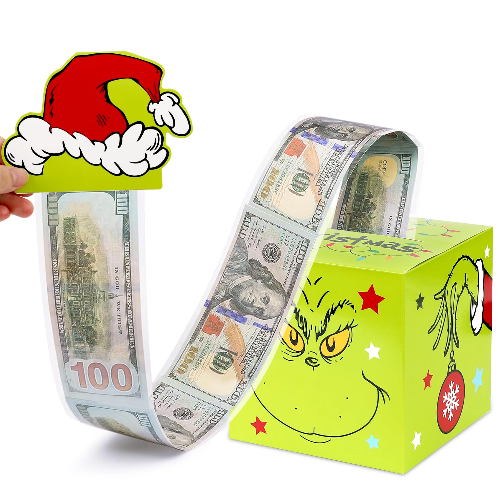 DAZONGE Christmas Gifts for Party, Christmas Money Holders for Cash with 100 pcs Transparent Bags, Merry Christmas Party Favor, Christmas Money Pull Pouch for Kids Adults