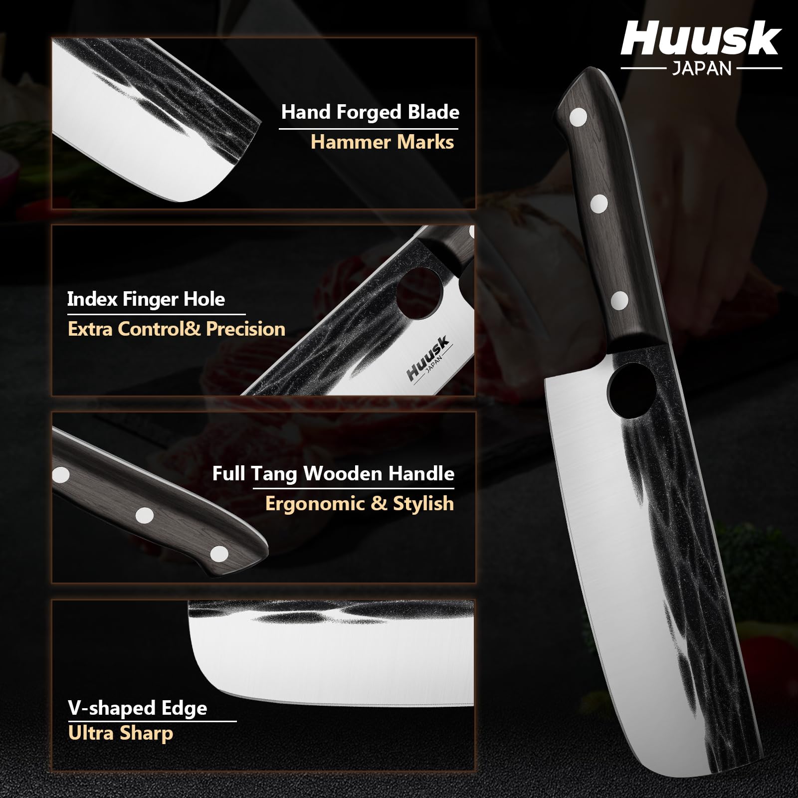 Huusk Meat Cleaver Knife 7 Inch Bundle With Nakiri Knife Vegetable Cleaver