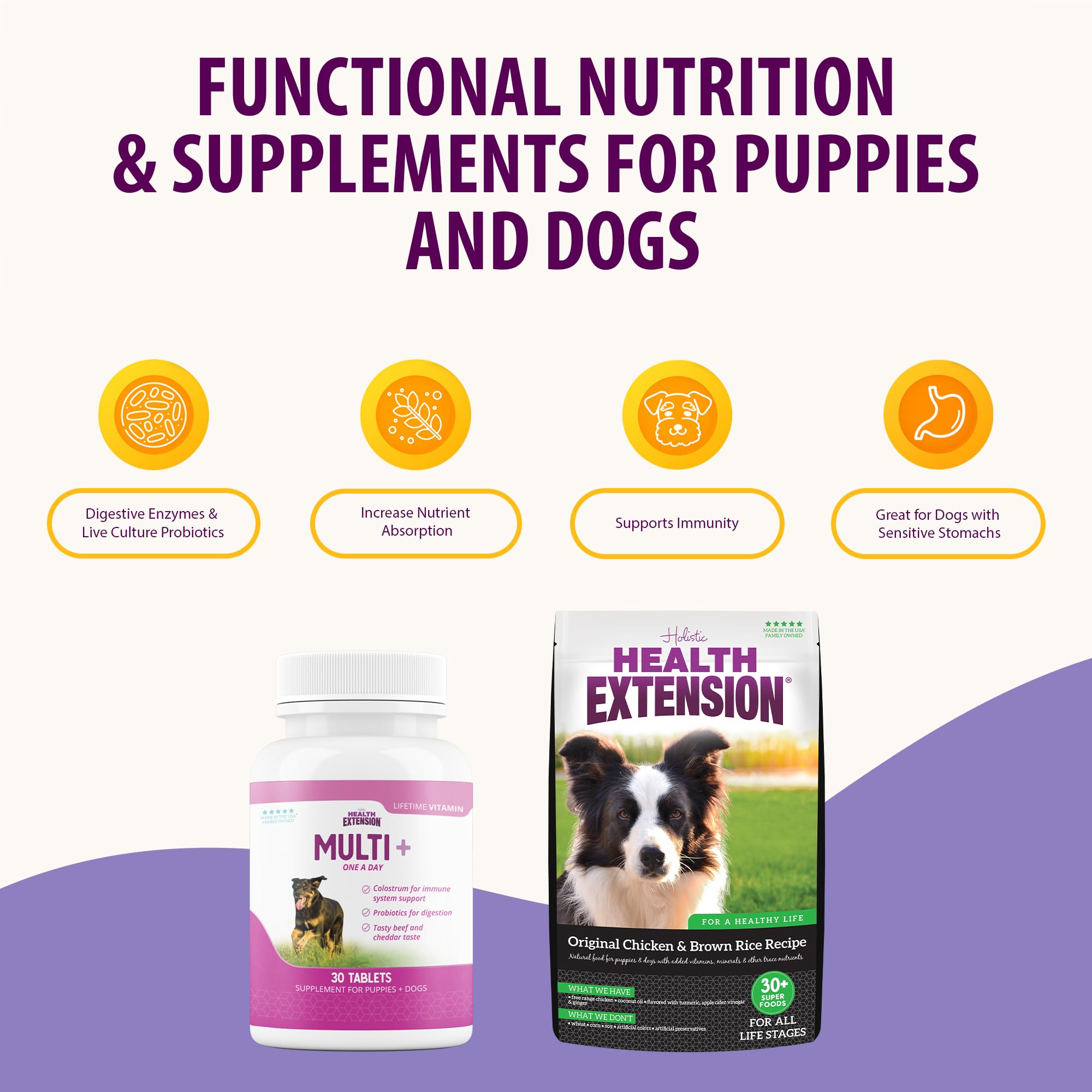 Health Extension Bundle - Dry Dog Food Chicken & Brown Rice Recipe (4 lbs) & Multivitamin (30 Tablets) - High-Protein, Balanced Nutrition for Dogs of All Life Stages