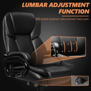 500lbs Heavy Duty Office Chair with Dual Rubber Wheels, Big and Tall Office Chair for Heavy People, Extra Wide Executive Chair with Ergonomic Lumbar Support (Dual Wheels Black)