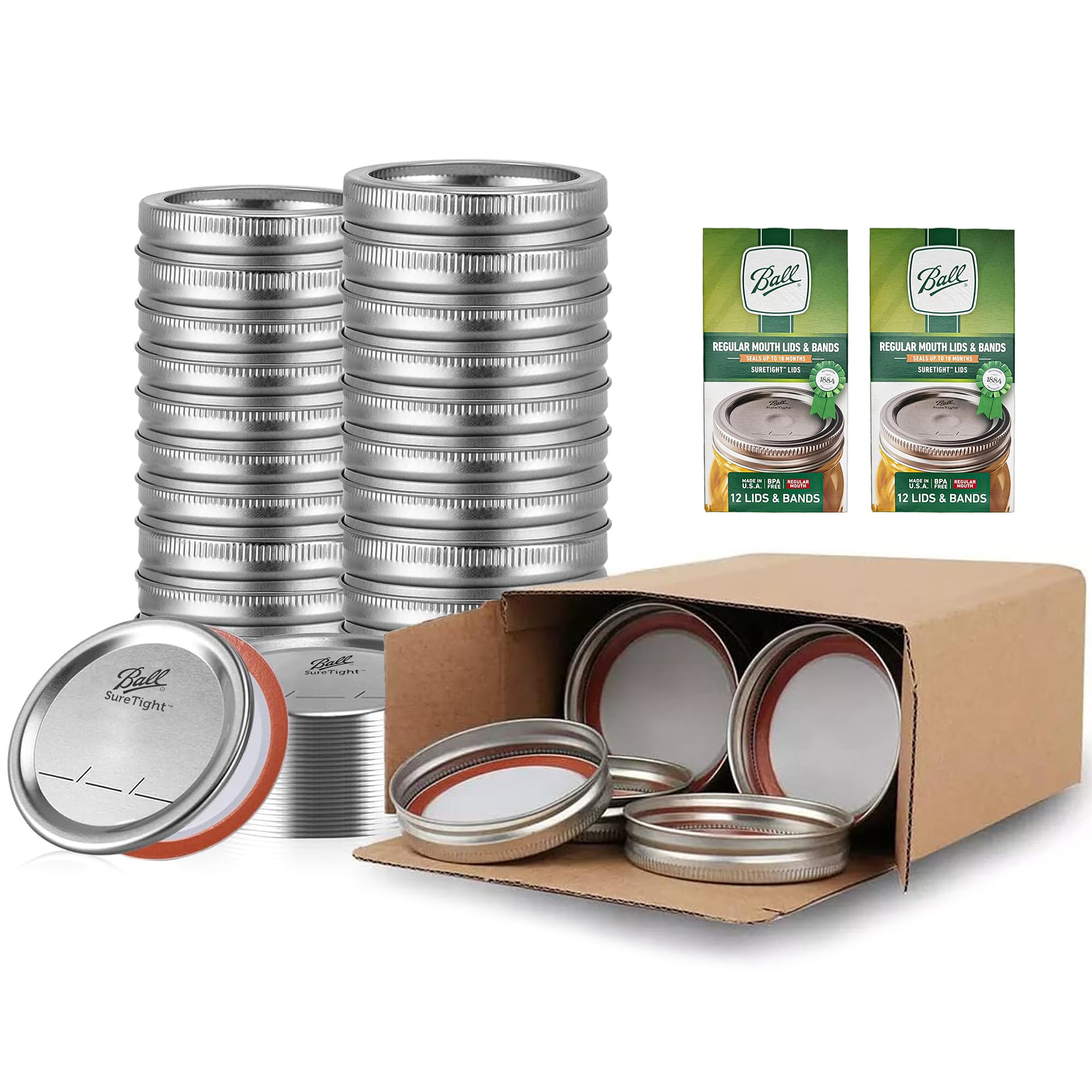 48Pcs Premium Canning Lids with Rings Regular Mouth - (24 Lids + 24 Bands for Regular Mouth Mason Jar) - Ball Regular Mouth Lids with Bands For Canning, Fermenting, Pickling, Freezing and Storage