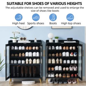 IDEALHOUSE Shoe Cabinet with Glass Doors, 5-Tier Entryway Shoe Organizer Storage Rack with Large Capacity and Adjustable Shelves for Hallway, Living Room, Black