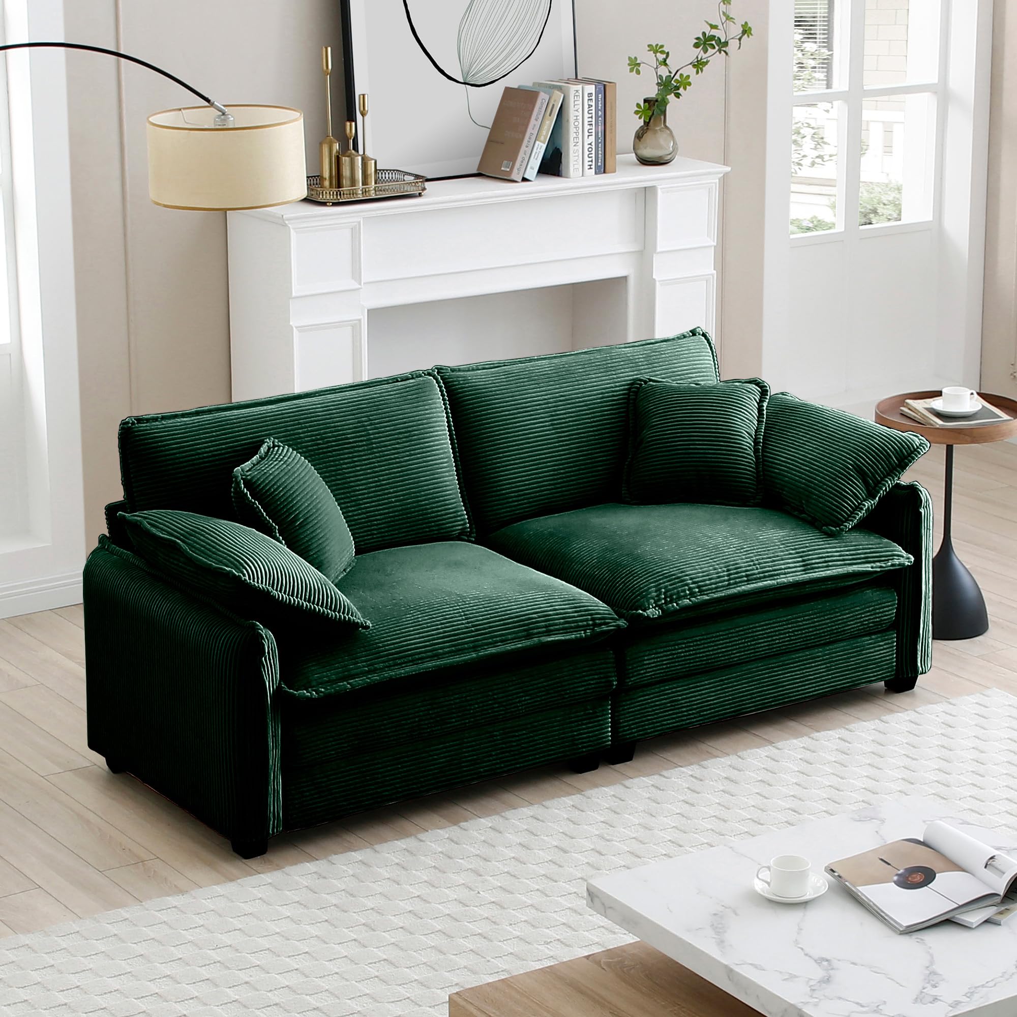 Imseigo Modern Sectional Sofa Modular Deep 2-Seat Sofa Couch, Corduroy Sofa Set Sleeper Comfy Upholstered Furniture for Living Room, Office (Green, 2 Seater)