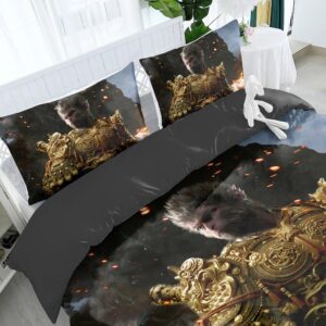 noxozoqm Game Black Myth Wukong 3-Pcs Bed Duvet Cover Set with 1 Duvet Cover + 2 Pillowcases, Game Black Myth Wukong Merch (3,Queen 90x90in + 20x30in)