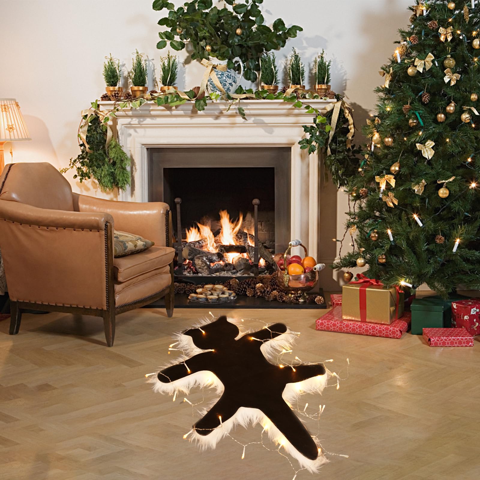 Light Up Fried Cat Rugs, Funny Christmas Area Rug with String Lights, Aunt Bethany’s Fried Pussycat from National Lampoon's Christmas Vacation, Christmas Decorations Carpet (Warm Light)