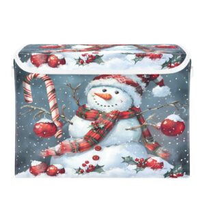 senya Christmas Baskets Collapsible Storage Bins with Lids, Christmas Snowman Candy Storage Boxes Clothes Baskets for Organizing