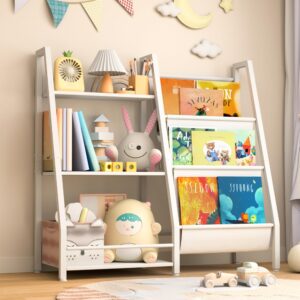 infurnic 3 tier kids bookshelf baby toddler bookshelf and toy storage organizer for kids, kids bookcase nursery book shelf for kids room, bedroom, playroom and nursery, white