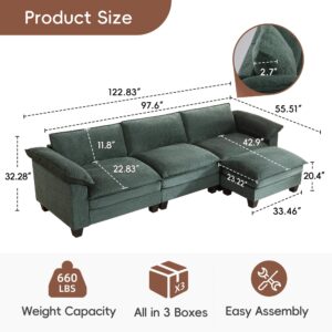 Tbfit Sectional Couches for Living Room,123" Oversized Comfy Cloud Couch, Chenille Modular Sectional Sleeper Sofa, Deep 4 Seat L Shaped Couch with Movable Ottoman, Green