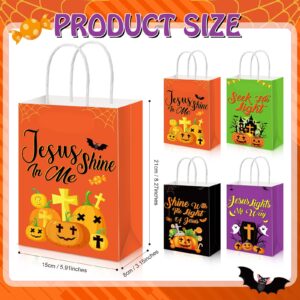 Funnymoom 24 Pcs Christian Halloween Bags with Handle Gift Pumpkin Religious Halloween Trick or Treat Candy Bags Paper Halloween Party Favor Bags Decoration Supplies Goodie Bags for Party Favor