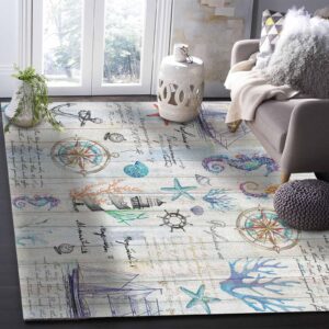 nautical wood grain area rug for living room 2x3 modern rug washable abstract area rug large non skid ocean coral seahorse starfish blue floor carpet mat soft indoor rug for bedroom nursery office