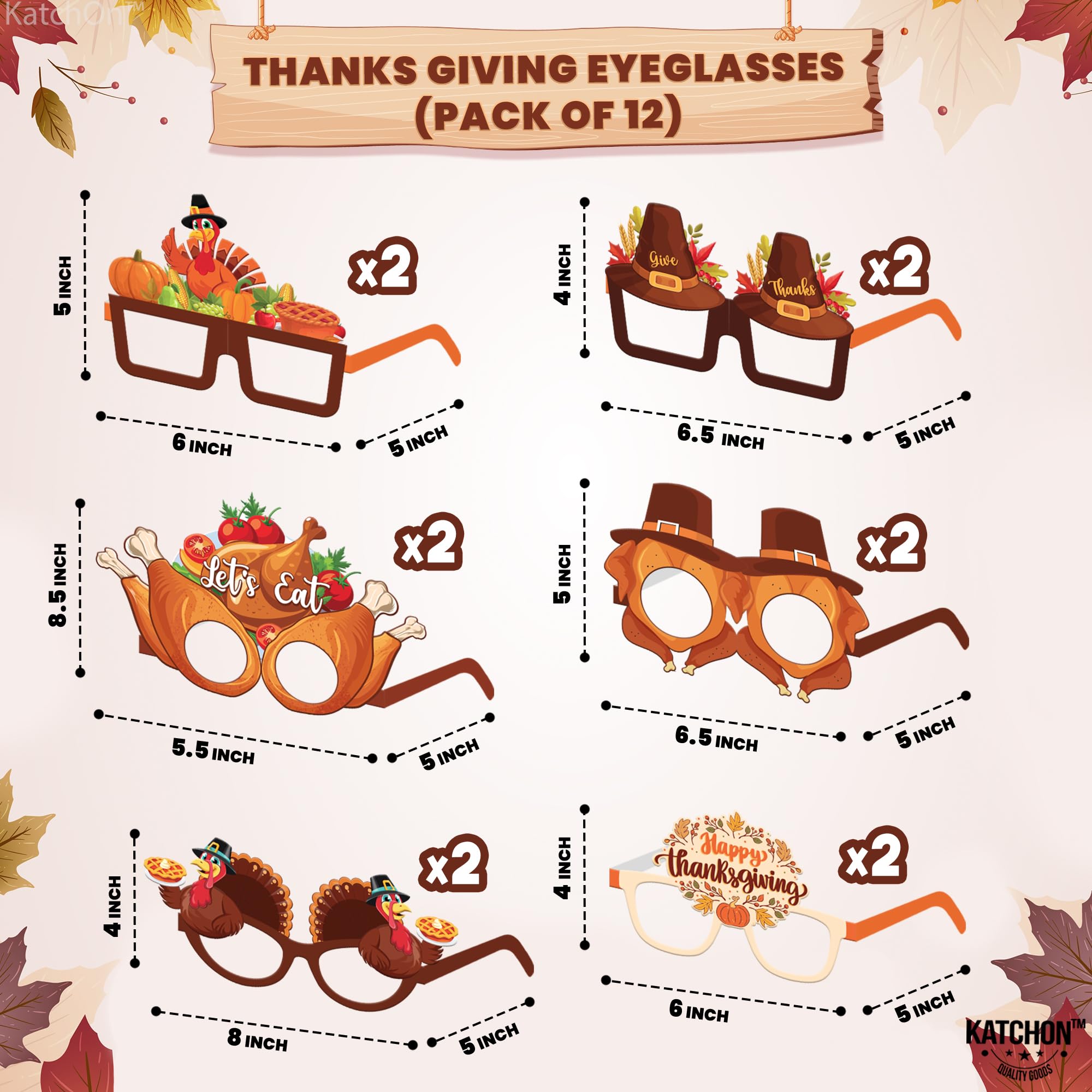 KatchOn, Happy Thanksgiving Glasses - Pack of 12 | Fall Thanksgiving Party Favors for Thanksgiving Party Decorations | Turkey Glasses, Thanksgiving Photo Booth Props | Fall Thanksgiving Decorations