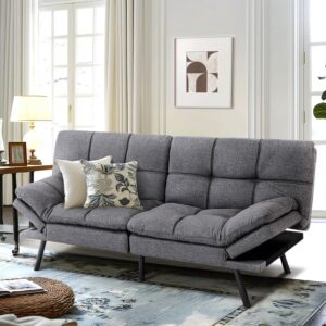 muuegm futon couch futon sofa bed small sofa loveseat sleeper sofa leather daybed, 71" sofabed, 2 seater memory foam sofa for small space, dark grey