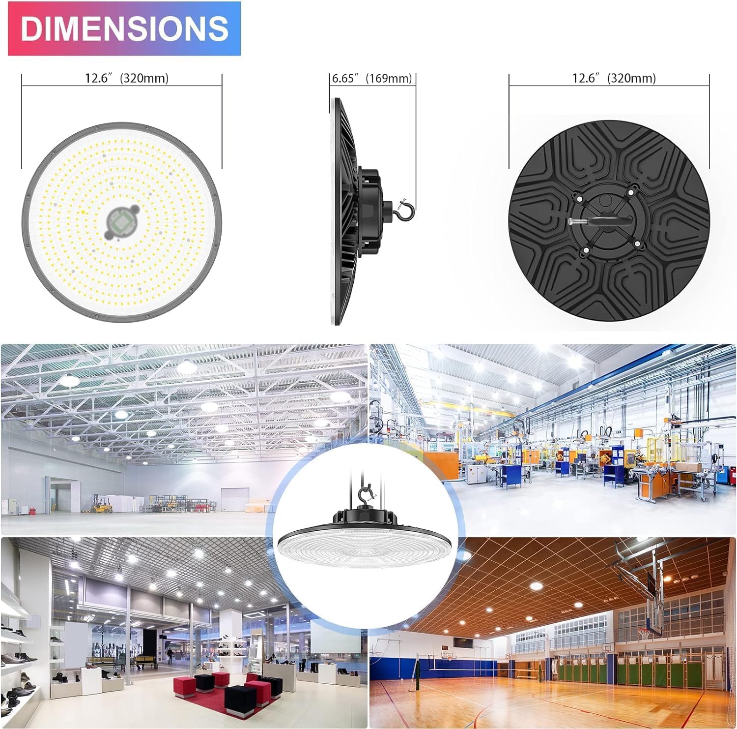 OPENLUX 9 Pack 150W UFO LED High Bay Light 22,500lm 5000K UL Listed Dimmable High Bay LED Shop Light (Dimmer Remote Controller Included) LED Warehouse Lights 5' Cable AC 100-277V