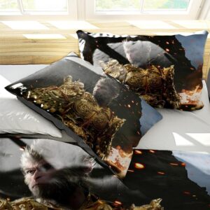 noxozoqm Game Black Myth Wukong 3-Pcs Bed Duvet Cover Set with 1 Duvet Cover + 2 Pillowcases, Game Black Myth Wukong Merch (3,Queen 90x90in + 20x30in)