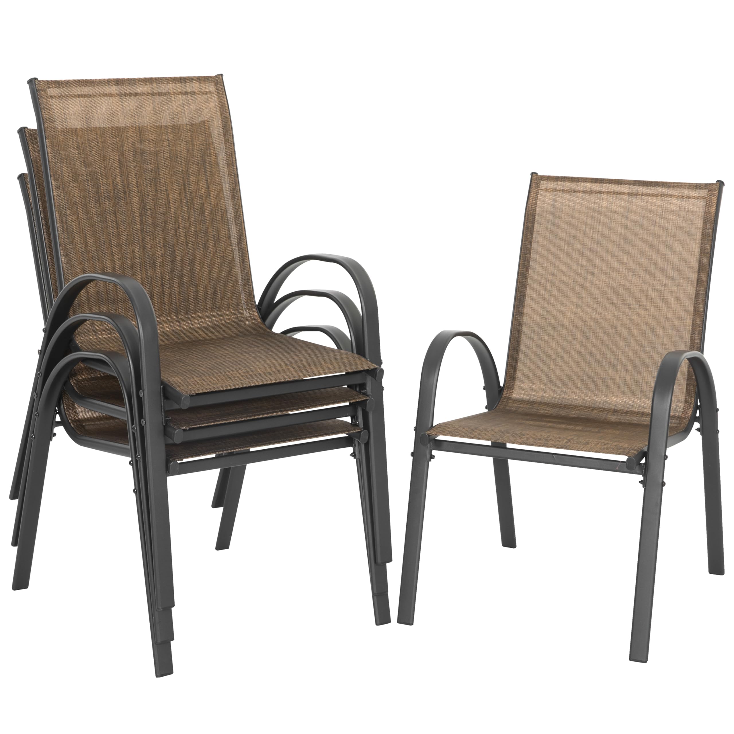 NUU GARDEN Patio Dining Chairs Set of 4, Outdoor Stackable Dining Chairs with High Back, All Weather Textilene Patio Chairs, Metal Frame and Breathable Garden Outdoor Chairs for Backyard Deck, Brown