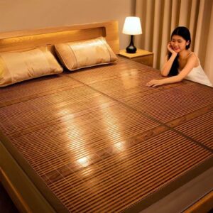 suzeper foldable summer sleeping mat,double-sided bamboo cooling mattress topper,smooth breathable bed mat ice silk floor mat for single double bed bedroom(80x190cm(31x75inch), a)