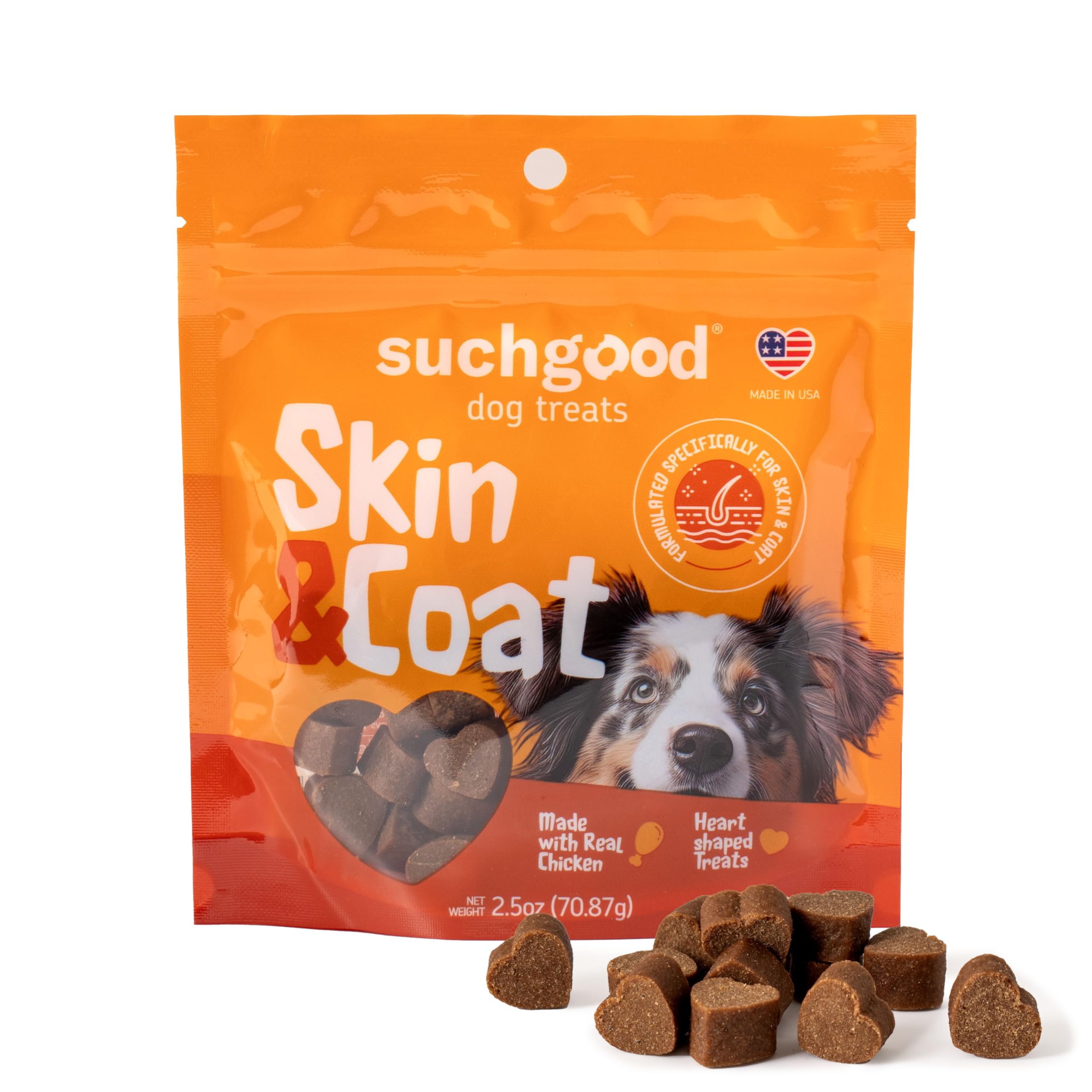 SuchGood Skin and Coat Dog Treats - 105 Count Advanced Omega Skin and Coat Support Chews for All Breed Sizes, Premium Salmon and Flaxseed Oil for Dogs - (Chicken Flavor, 3 Pack)