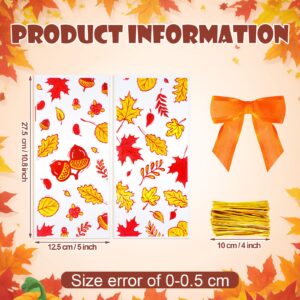 Yoojahow 50 Pcs Fall Treat Bags with 50 Pcs Twist Tie Bows Cellophane Candy Bags Autumn Goodie Bag Plastic Cookie Gift Bags for Thanksgiving Holiday Party Favors Snacks Packing Supplies