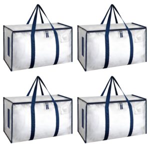 healsmart 4 pack large moving bags with zippers & handles, moving supplies with lids, heavy duty totes for space saving, fold flat, moving and storing, clear