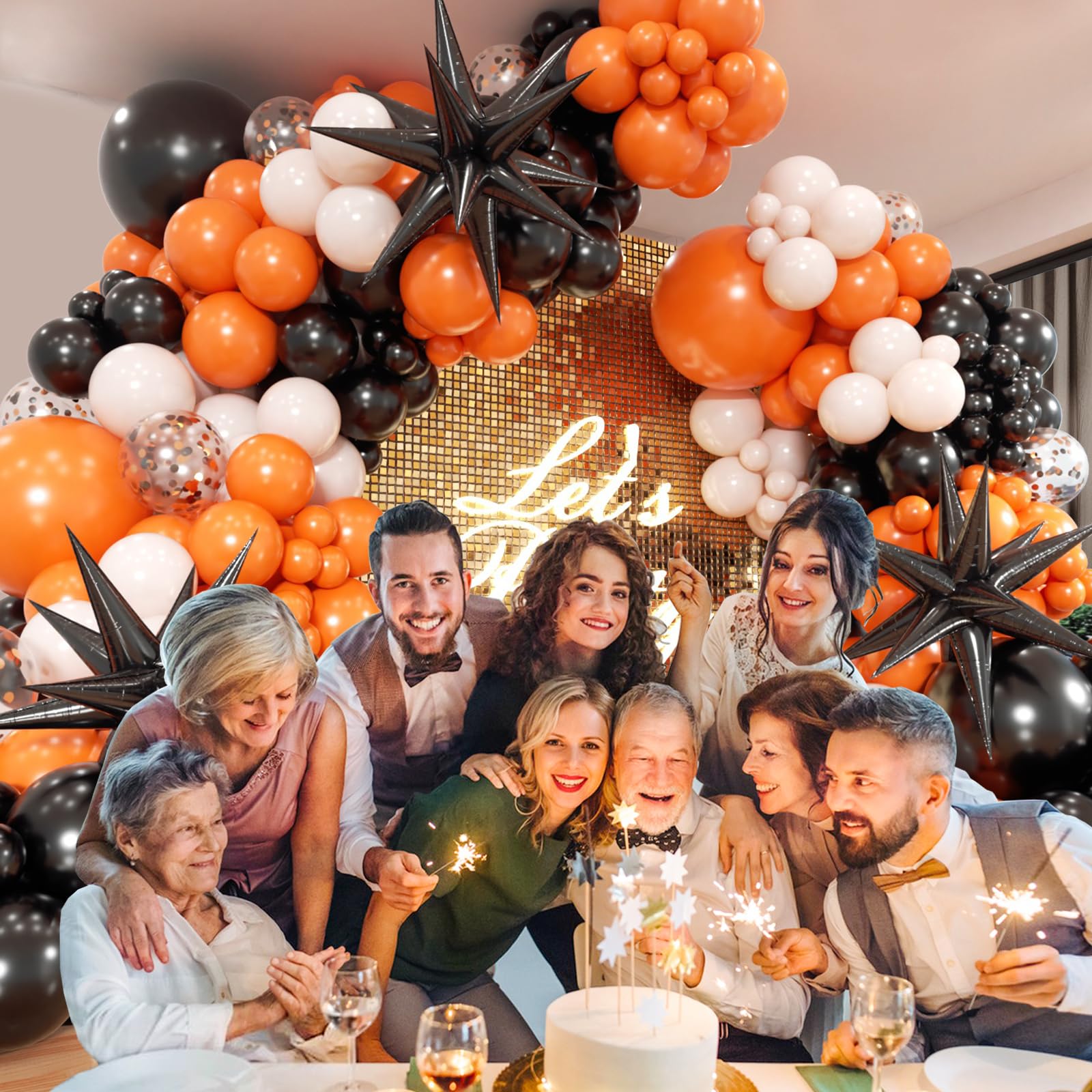 Orange and Black Balloon Garland Arch Kit, 18 12 10 5 Inch Orange Black and White Balloons with Balloons for Birthday Graduation Halloween Party Decorations