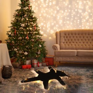 Light Up Fried Cat Rugs, Funny Christmas Area Rug with String Lights, Aunt Bethany’s Fried Pussycat from National Lampoon's Christmas Vacation, Christmas Decorations Carpet (Warm Light)