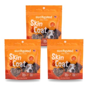 SuchGood Skin and Coat Dog Treats - 105 Count Advanced Omega Skin and Coat Support Chews for All Breed Sizes, Premium Salmon and Flaxseed Oil for Dogs - (Chicken Flavor, 3 Pack)