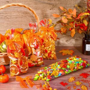 Yoojahow 50 Pcs Fall Treat Bags with 50 Pcs Twist Tie Bows Cellophane Candy Bags Autumn Goodie Bag Plastic Cookie Gift Bags for Thanksgiving Holiday Party Favors Snacks Packing Supplies