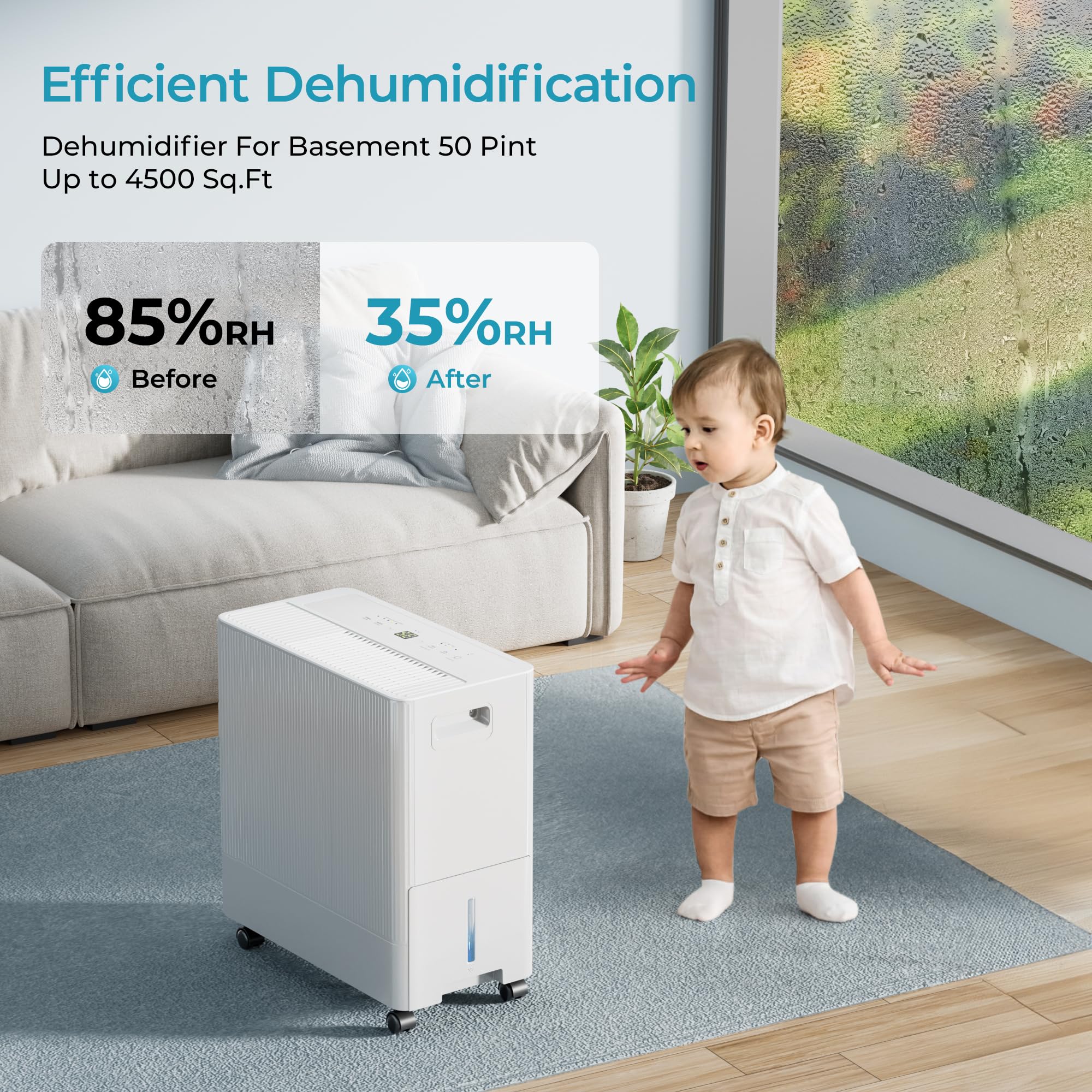 Euhomy 4500 Sq.Ft Energy Star Dehumidifier for Basement with Drain Hose,50 Pint to 110 Pint Large Dehumidifier with 1.59 Gallon Water Tank and Auto Shut-off and 4 Operation Modes for Home