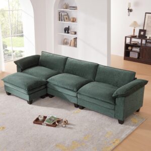 tbfit sectional couches for living room,123" oversized comfy cloud couch, chenille modular sectional sleeper sofa, deep 4 seat l shaped couch with movable ottoman, green