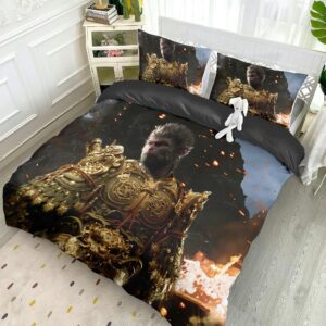 noxozoqm Game Black Myth Wukong 3-Pcs Bed Duvet Cover Set with 1 Duvet Cover + 2 Pillowcases, Game Black Myth Wukong Merch (3,Queen 90x90in + 20x30in)