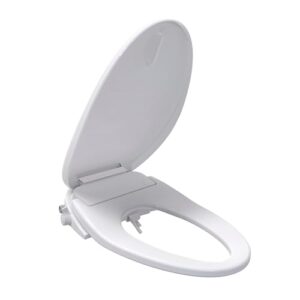 low profile electric bidet toilet adjustable warm water and heated seat elongated white plastic