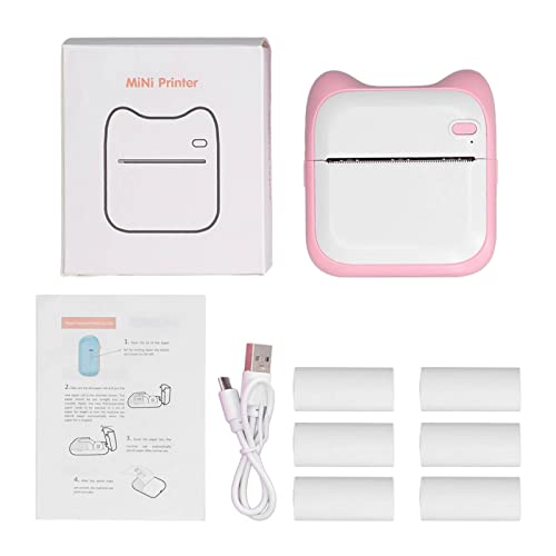 Kelepu Mini Picture Printer Bluetooth Thermal Printer USB Charging Portable Mini Picture Printer Pink 203DPI 1000mAh