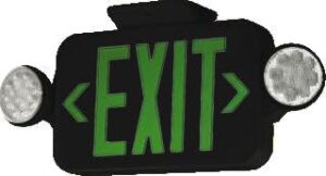 black exit sign round head emergency led lights - dual-voltage & 90-minute battery backup, energy-efficient adjustable heads led combo, ul listed, cold location -4f - pack of 2 (green led sign)