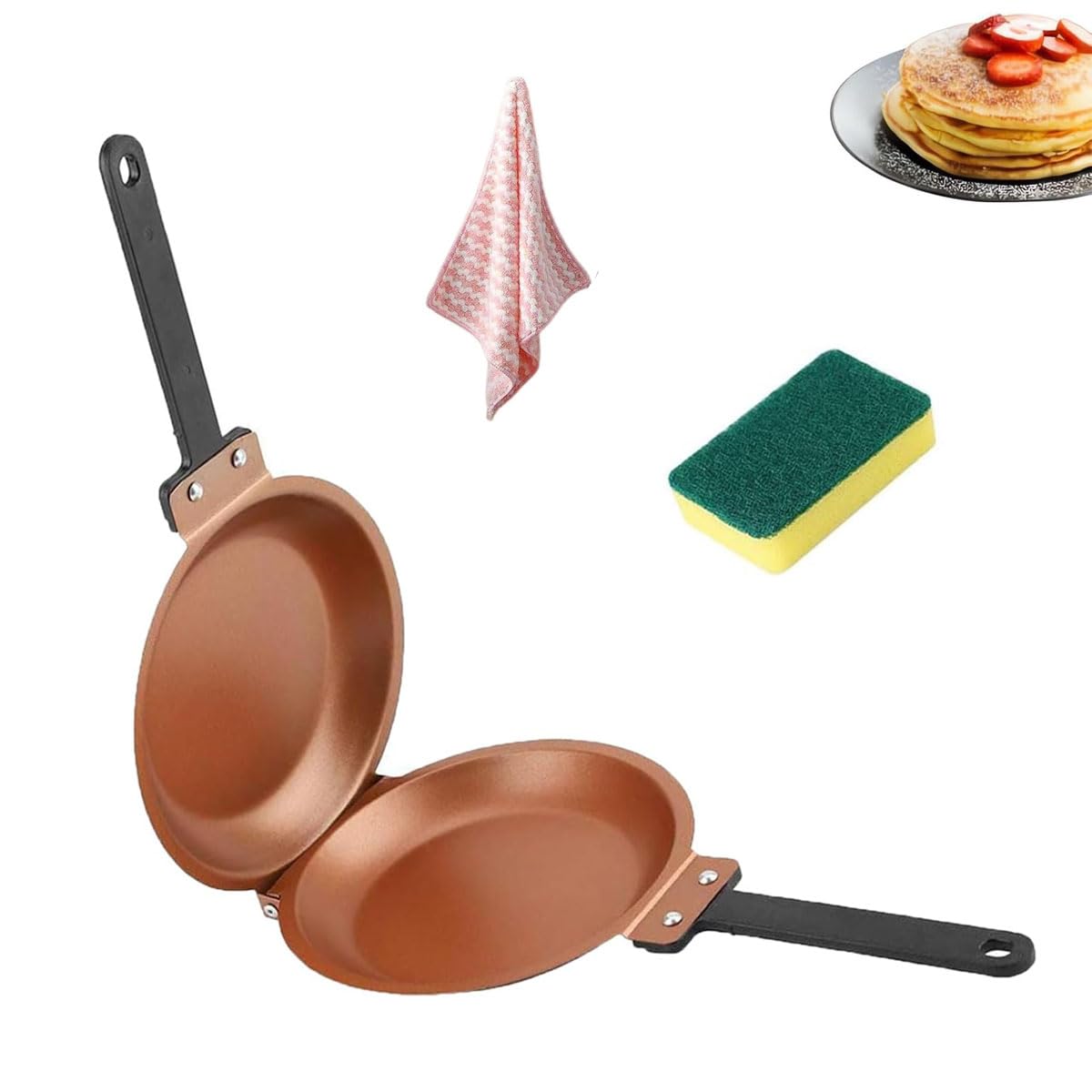 Spida Mount Flipmaster Pancake Pan, Double-Sided Non-stick Flip Pan Pancake Maker, for making toasts and omelettes (Gold)