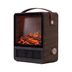 hearth brands electric fireplace portable space heater with 3d flame effect | 1500w | adjustable thermostat dial | overheat sensor with auto shut-off | ideal for home, office, bedroom, tabletop