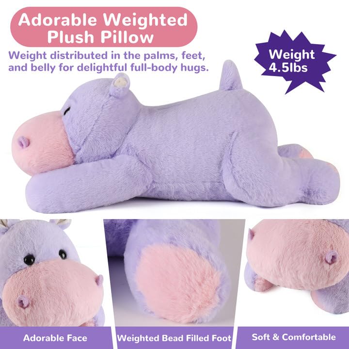 meowtastic Hippo Weighted Stuffed Animals - 22 Inch 4.5 Pounds Weighted Plush Hippo Stuffed Animals - Big Stuffed Hippo Weighted Plush Pillow - Cute Plush Toys Gifts for Kids & Adults (22" 4.5 lbs)